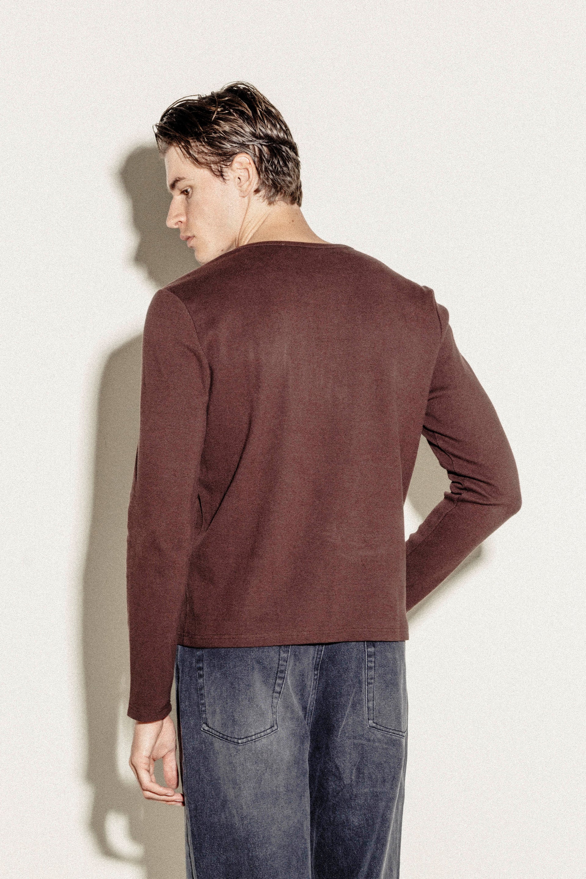 Ribbed Henley Shirt | Dark Brown